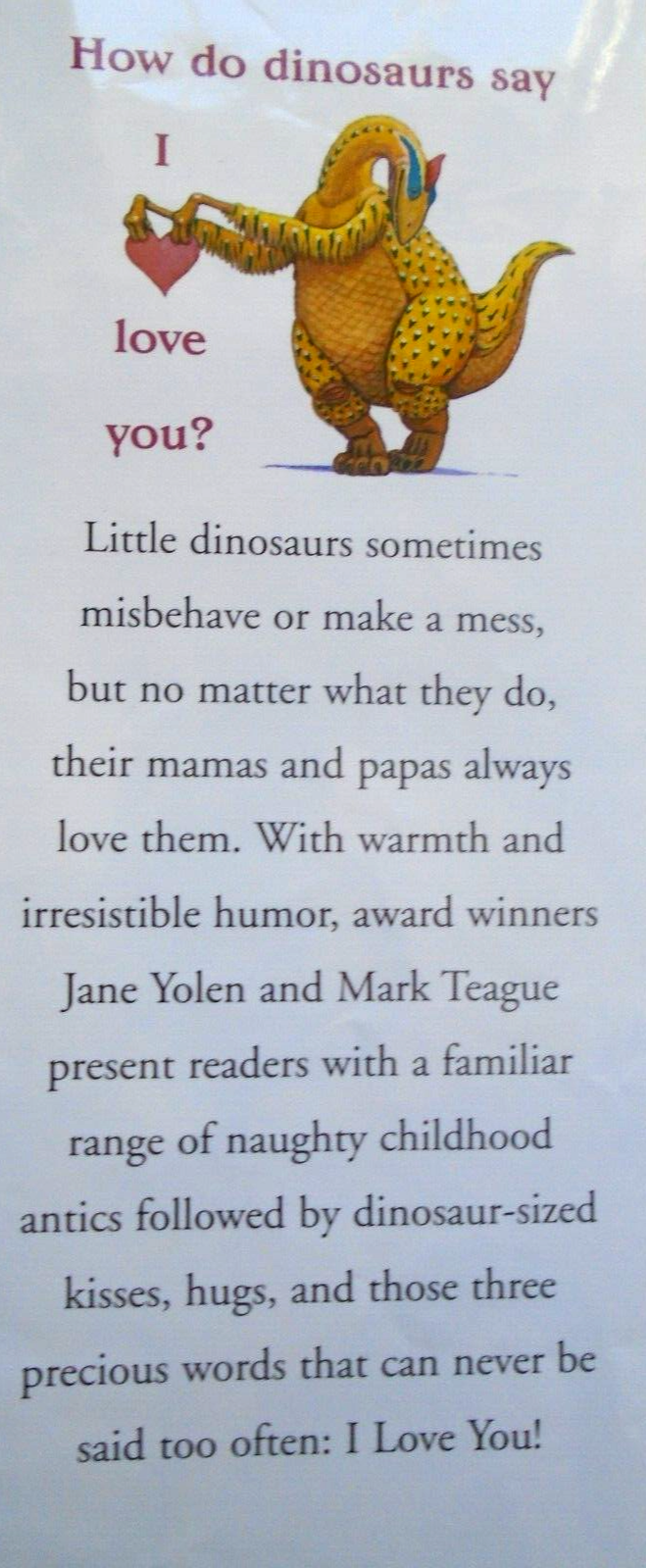 How Do Dinosaurs Say I Love You? by Jane Yolen (2009, Hardcover) for ...