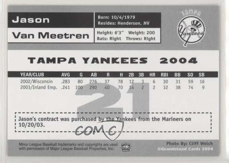 2004 Grandstand Tampa Yankees Jason Van Meetren 0l1 | eBay UK