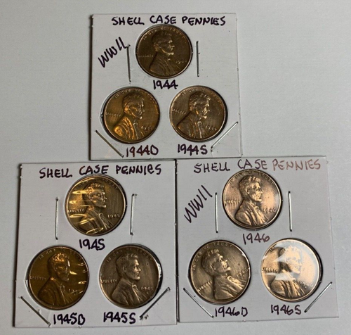 Complete Set of Shell Case Penny Collection in Coin Flips 1944-46 PDS ...