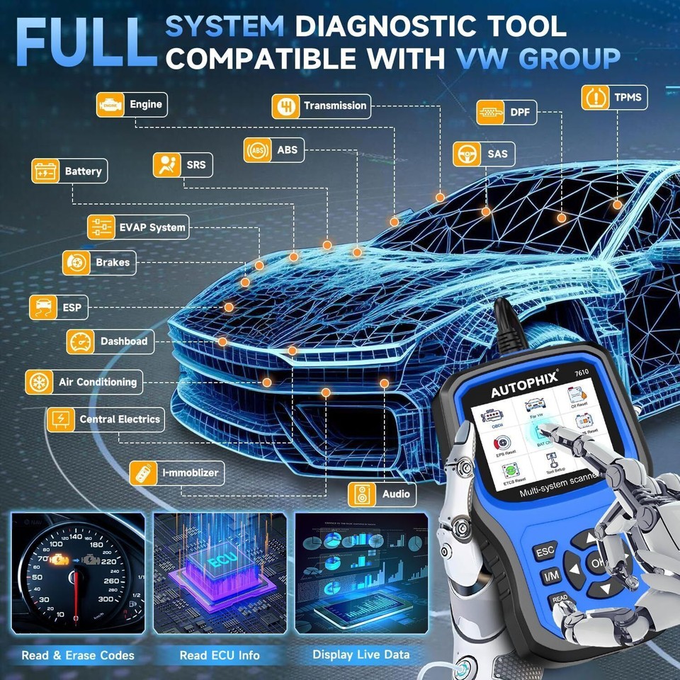 AUTOPHIX 7610 OBD2 Diagnostic Scanner Fit with VAG VW Audi Code Reader ...
