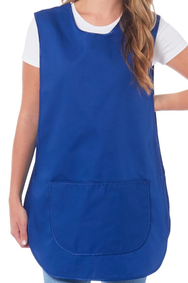 Ladies Plain Matching Piping Tabard Apron with Pocket Overall Kitchen ...
