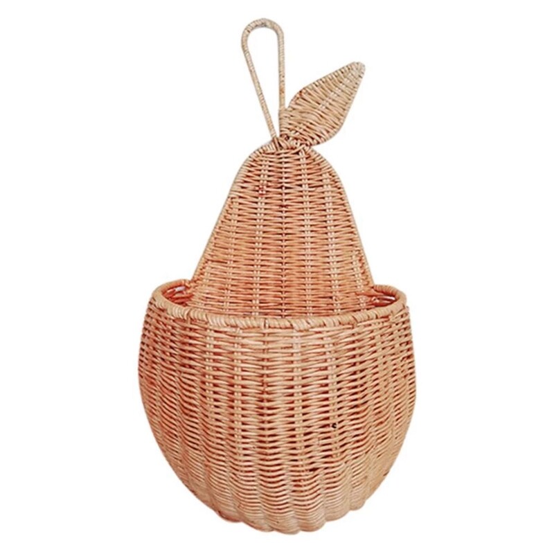3X(Rattan Pear Shape Storage Basket Handmade Fruit Organizer Wicker5071 ...