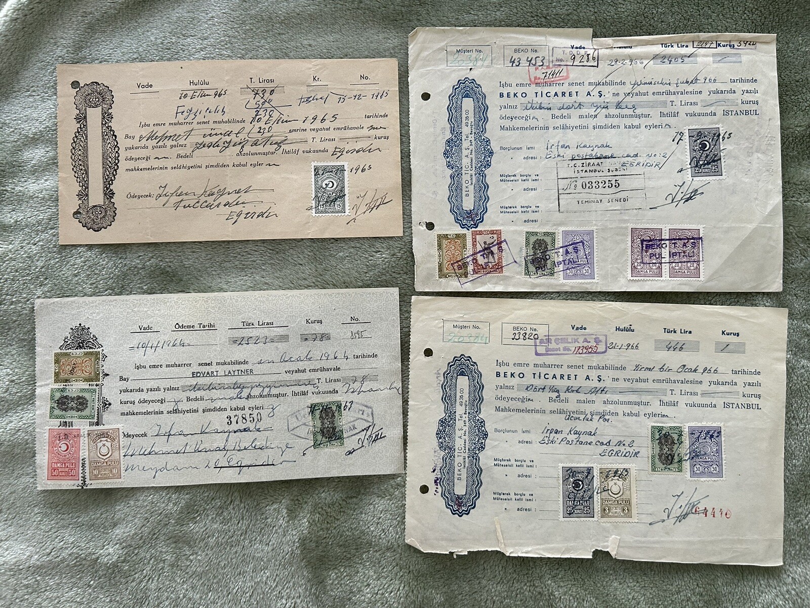 Turkey / 1960s / 4 IOU Receipts With Revenue Stamps | eBay