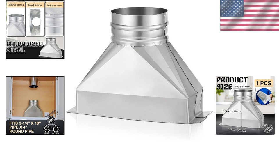 10'' L Rectangular to Round Duct Galvanized Steel Transition for ...