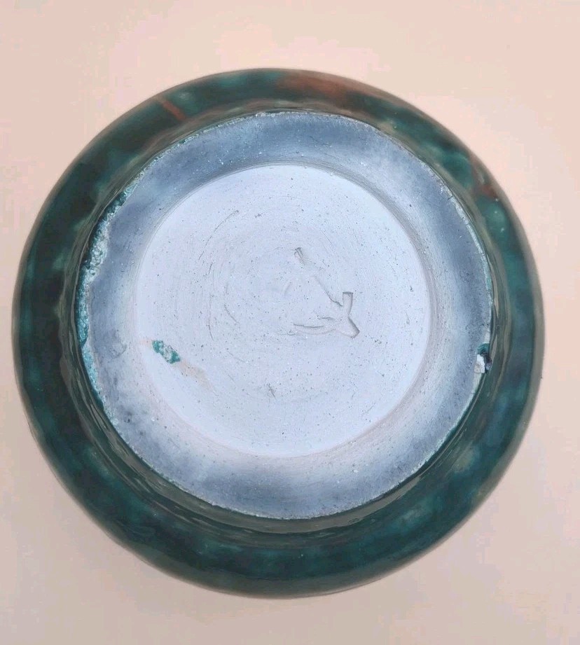 Raku Glazed Stoneware Pottery Spittoon Shaped Vase Iridescent Green ...
