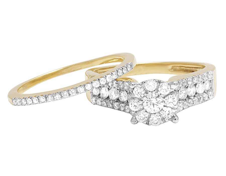 10K Yellow Gold Genuine Diamond Two Piece Bridal Wedding Ring Set 1 2/5 ...