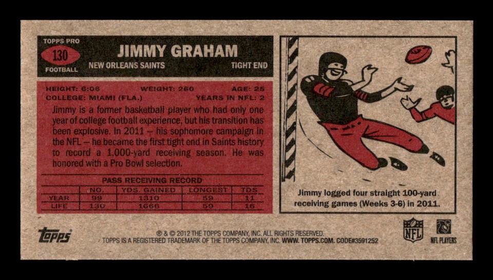 Jimmy Graham 2012 Topps #130 New Orleans Saints 1965 Mini | eBay