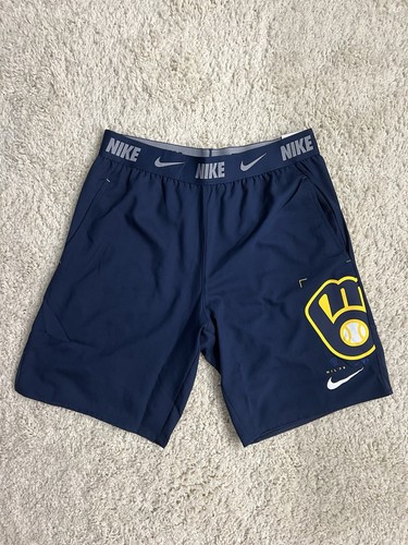 Nike MLB Milwaukee Brewers Performance Blue Navy Shorts Men’s Size ...