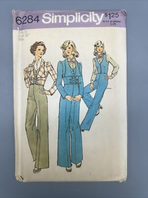 1970s Crop Jacket Vest Wide Pants Simplicity 6284 Pattern sz 16 Bust 38 ...