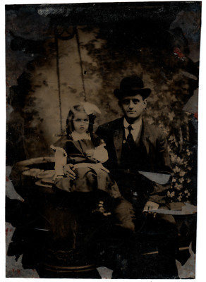 CIRCA 1850s TINTYPE FATHER AND DAUGHTER IN DRESS AND SUIT BOWLER HAT | eBay