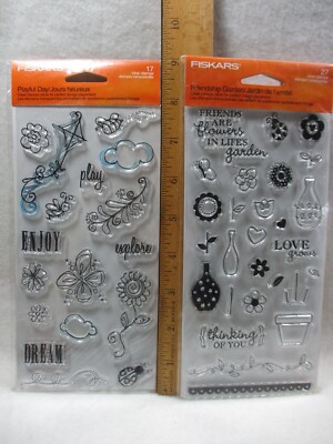 Fiskars Lot 11 - 2 Clear Stamp Sets - Playful Day & Friendship Garden ...