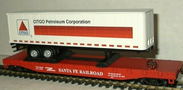 Model Power 50' Flat Car W/ 40" Trailer Santa FE Railroad HO Scale for ...