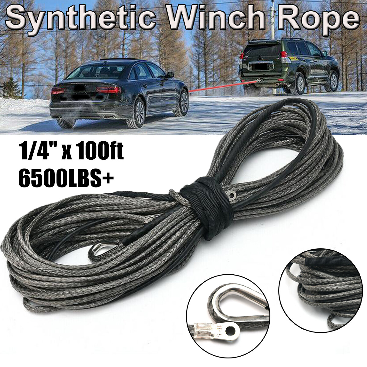 Atv Synthetic Winch Rope STEGODON 1/4'' X 50ft Synthetic Winch Rope
