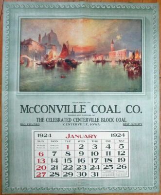 Centerville, IA 1924 Advertising Calendar 26x31 Poster, McConville Coal ...