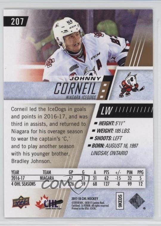 2017-18 Upper Deck CHL Johnny Corneil #207 | eBay