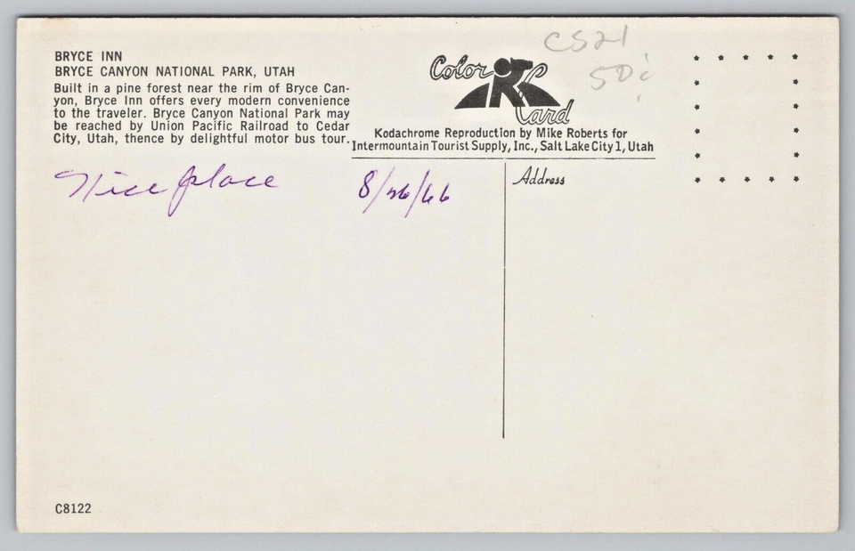 Bryce Inn Bryce Canyon National Park Utah Vintage Chrome Postcard | eBay