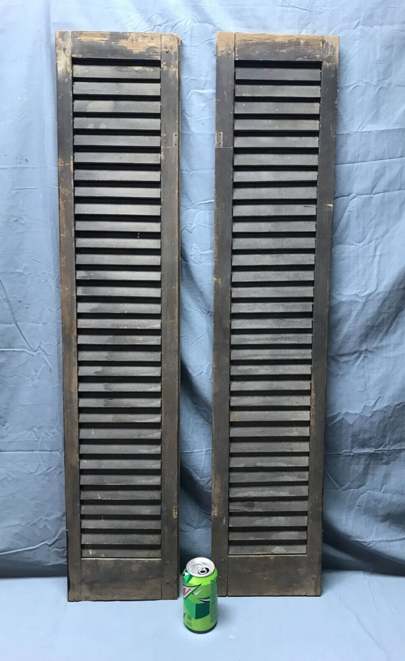 Antique Pair Wood Window 9x43 Louvered Shutters Interior Natural Old ...
