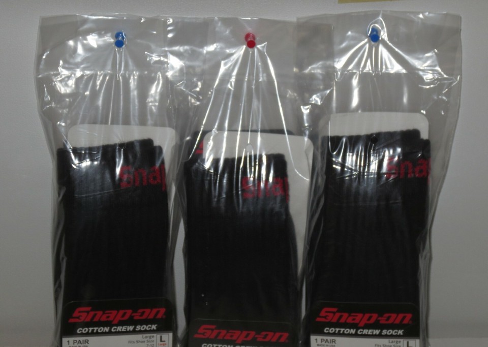 12 Snap-On CREW Socks BLACK LARGE ~ FREE SHIPPING ~ MADE IN USA 12 ...