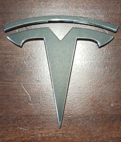 TESLA MODEL 3 EMBLEM 17-21 HOOD Frunk GENUINE OEM logo Used black out ...