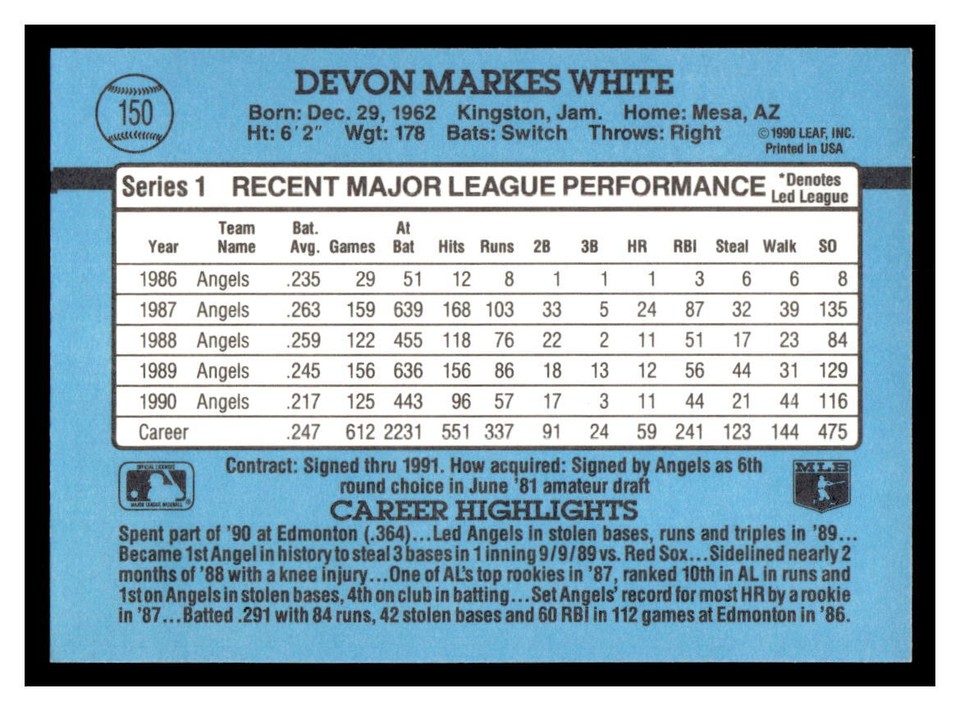 1991 Donruss #150 Devon White - California Angels | eBay