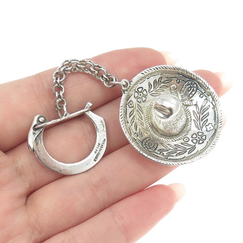 925 Sterling Silver Vintage Mexico Sombrero Hat Key Ring Holder w/Chain ...