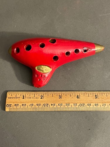 VINTAGE RED GUIDO BONDI 10 HOLE SWEET POTATO OCARINA FLUTE MARKED 4 E ...