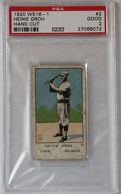 PRE-WAR CARD 1920 W516-1 #2 HEINIE GROH HAND CUT CINCINNATI REDS PSA 2 ...