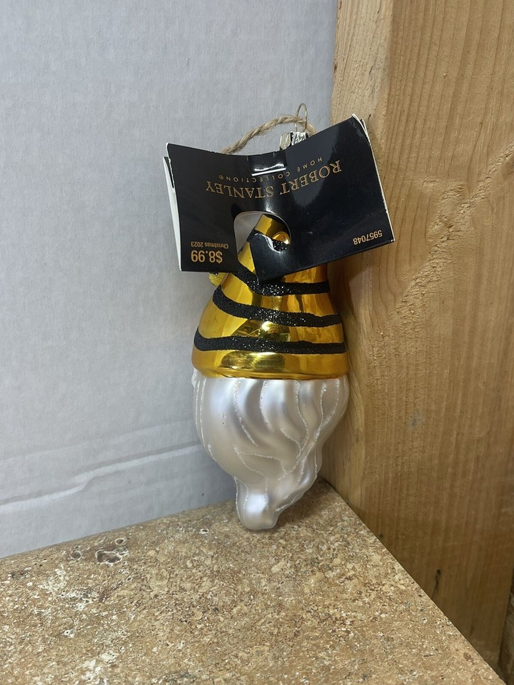 ROBERT STANLEY HOME COLLECTIONS GLASS ORNAMENT GNOME WITH HONEY BEES ...