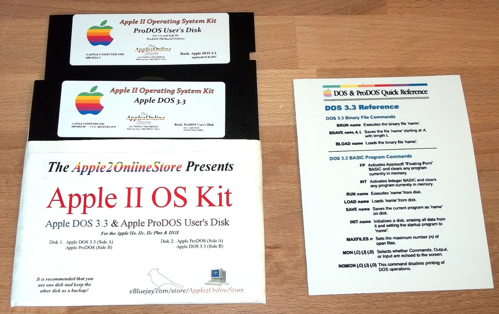 🍎 Apple II OS Kit - ProDOS & DOS 3.3 on NEW 5.25 Disks + Reference Card ...