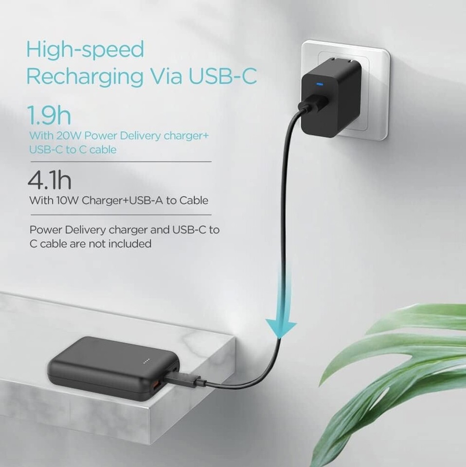 Power Bank 10000mAh Charger Portable Backup Battery USB-C Port for Cell ...