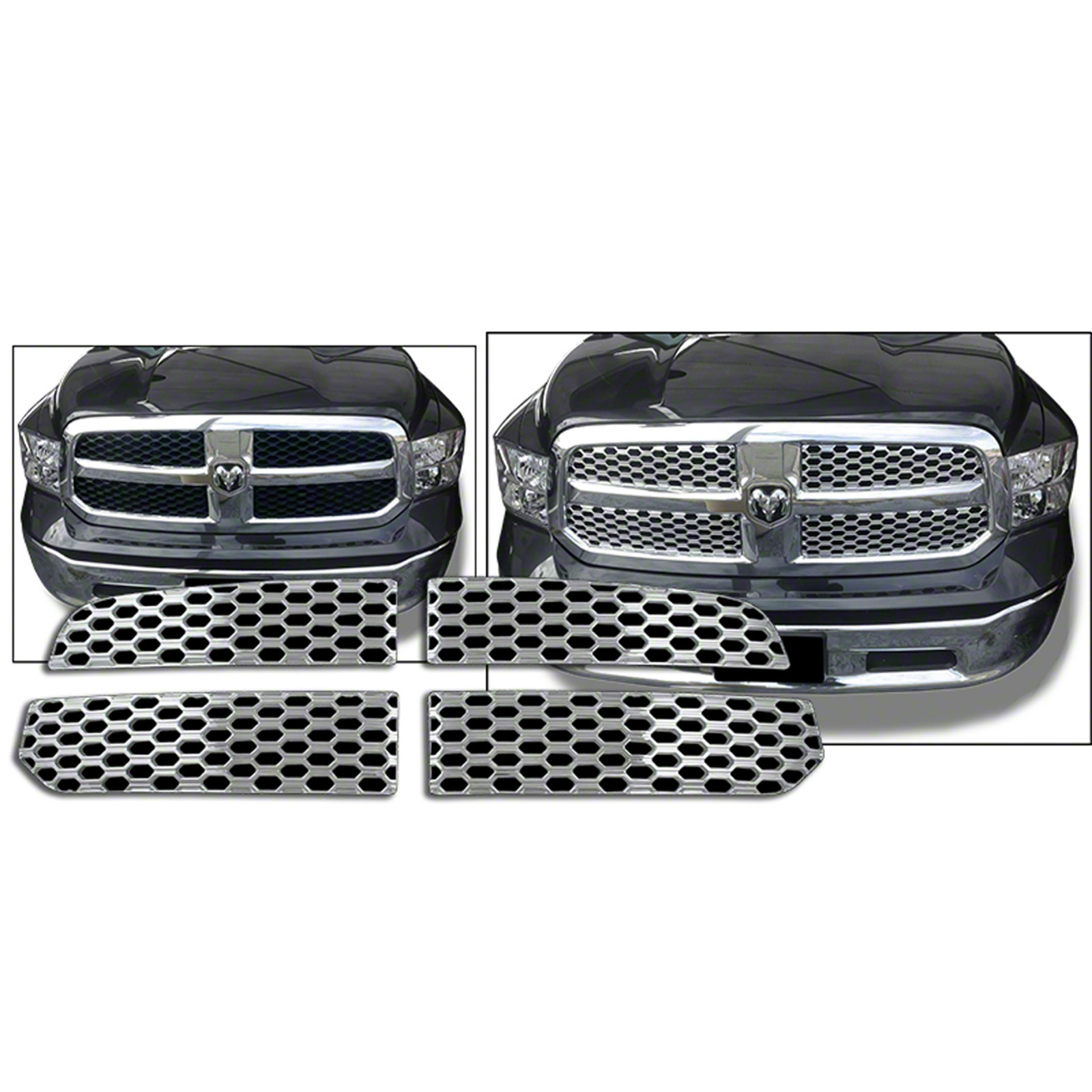 for Dodge RAM 1500 2013-2018 CHROME Snap On Grill Overlay Grille Covers ...