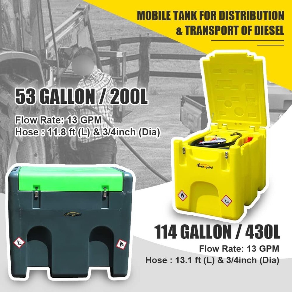 Portable Fuel Transfer Tanks with 12V Electric Pump, 53 Gallon 13 GPM ...