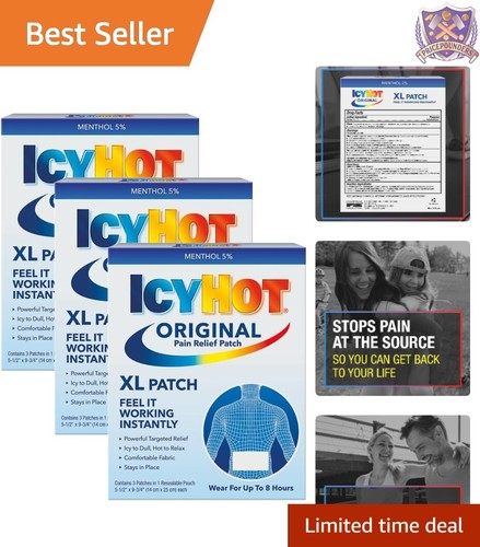 XL Pain Relief Patches, Medicated Menthol, 3 Count, Fast-Acting for ...