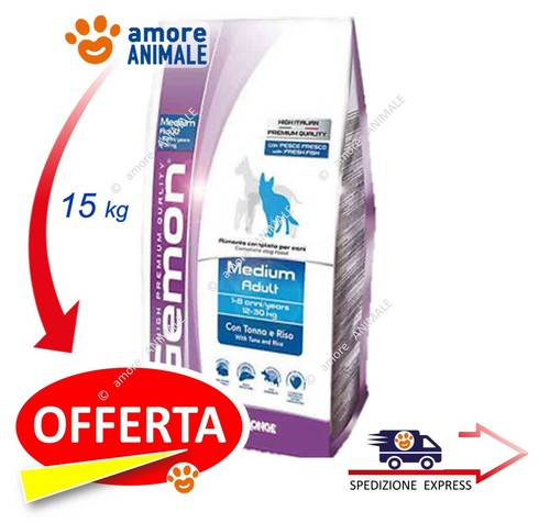 Monge Gemon Medium Adult tonno e riso 15 kg - Crocchette per cane cani ...