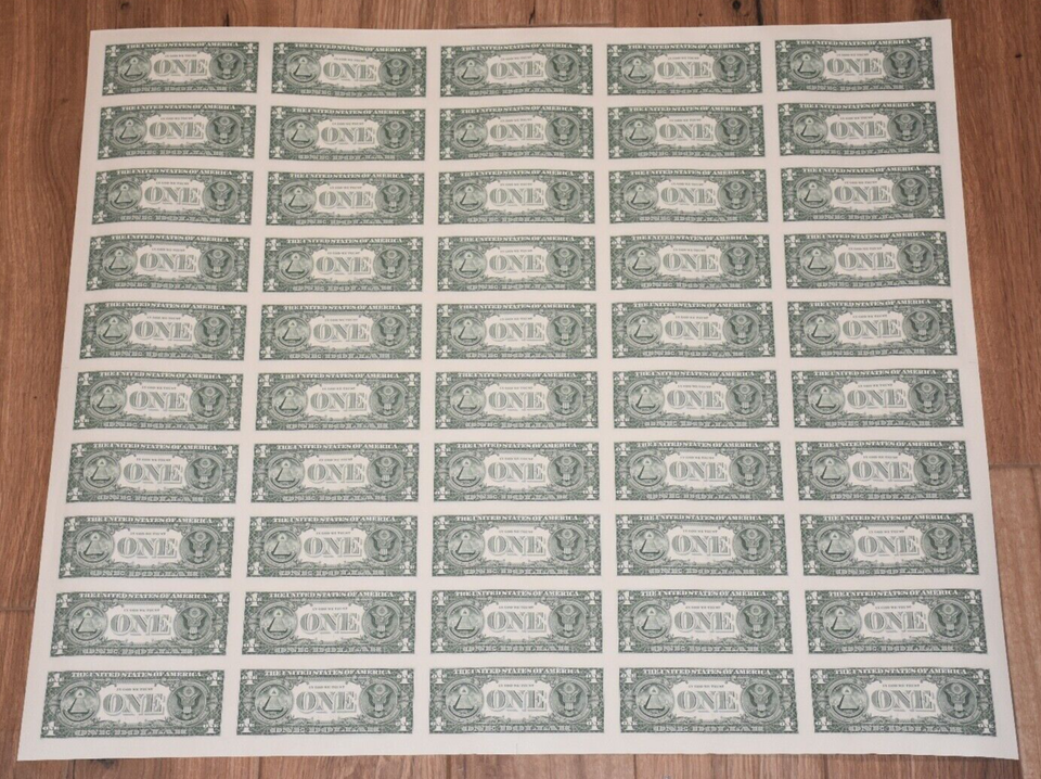 $1 UNCUT SHEET ONE DOLLAR BILLS $1x50 2021 UNITED STATES CURRENCY MONEY ...