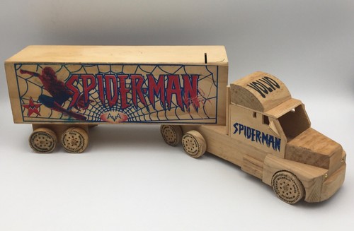 RARE Spider-Man Wooden Volvo Semi Truck Piggy/ Coin Bank 16-1/2 ...