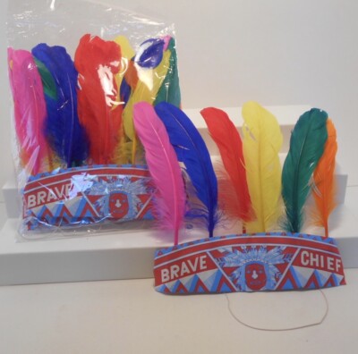 4 Vintage Brave Chief Party Toy Head Dress w/ REAL Feathers | eBay