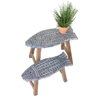 Set Two Nautical Wooden Fish Design Stool Risers Small Tables | eBay
