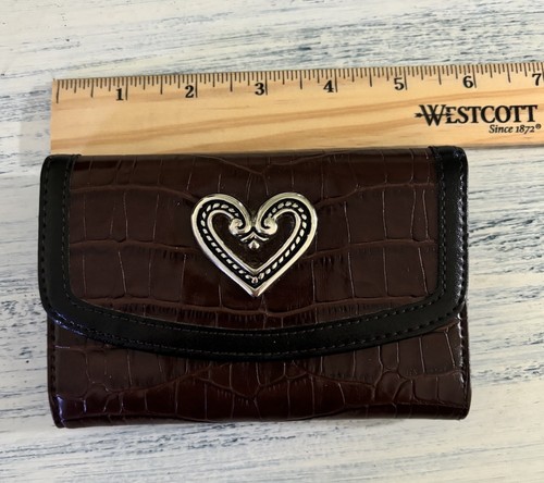 Brighton Brown Pebbled Leather Crocodile Embossed Print Wallet Trifold ...