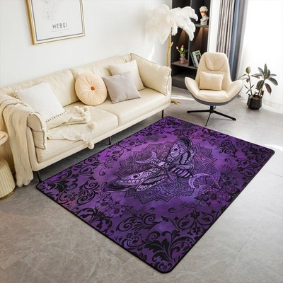 Purple Damask Area Rug 5x7 Boho Death Moth Skull Living Room Rugs for ...