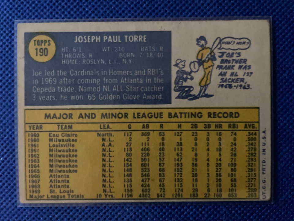 1970 TOPPS # 190 JOE TORRE | eBay