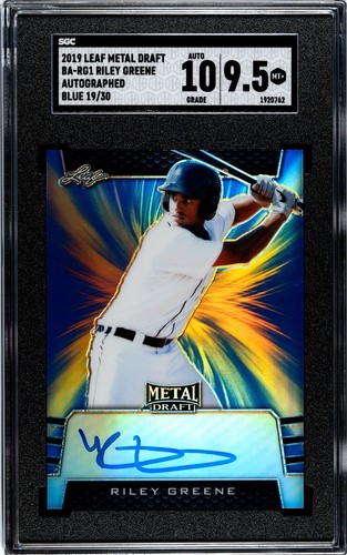 2019 Leaf Metal Draft Riley Greene Autograph BLUE /30 SGC 9.5 w/10 AUTO ...