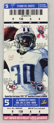 NFL 2013 10/06 Kansas City Chiefs at Tennessee Titans Full Ticket | eBay