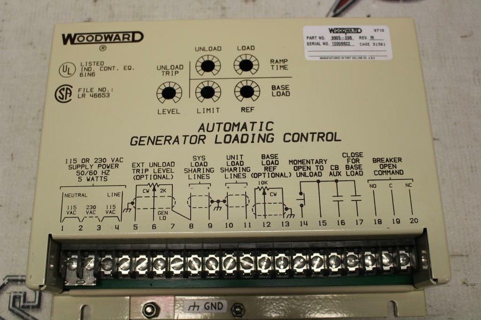 WOODWARD 9905-096 M AUTOMATIC GENERATOR LOADING CONTROL SERIAL NO ...