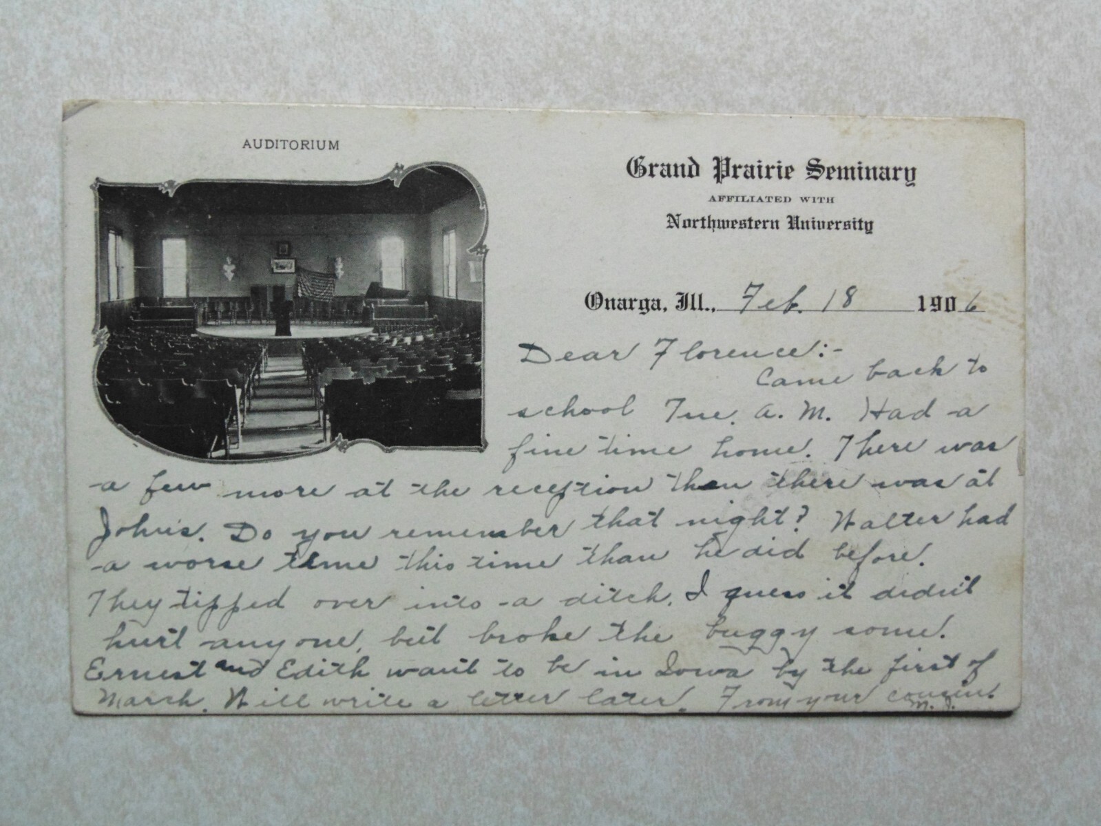 E326 Postcard Grand Prairie Seminary Northwestern University Onarga IL ...