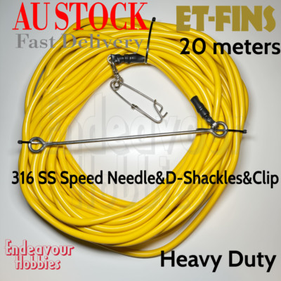 ET-FINS Heavy Duty Spearfishing Float Line 20m with Speed Needle, Clips ...