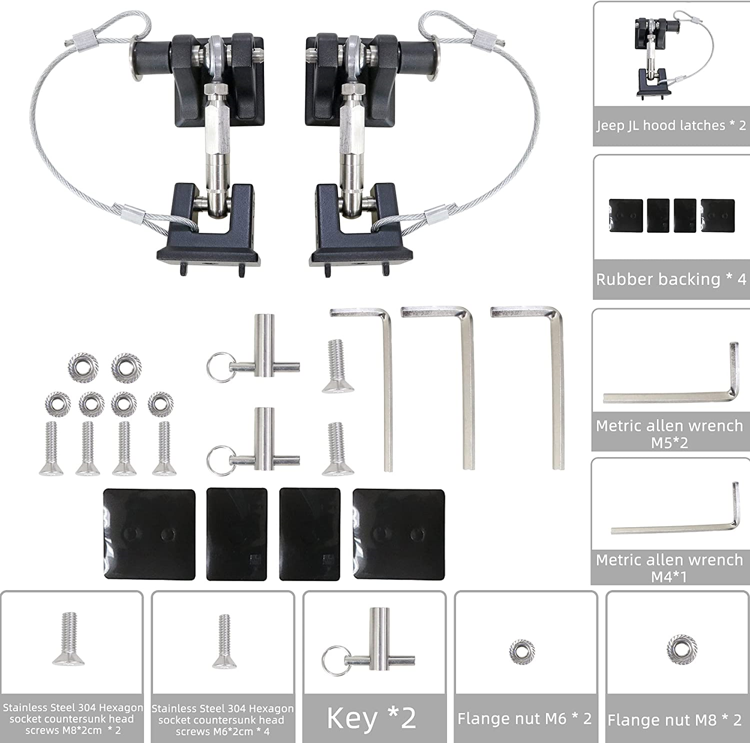 Engine Hood Latches Locking Hood Latch Kits for Jeep Wrangler JL JT ...