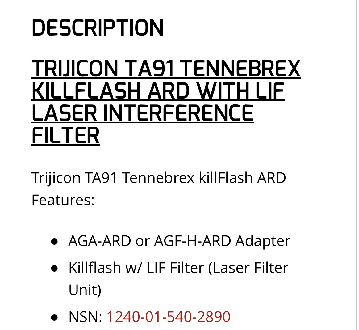 Trijicon ACOG 4x32 Tenebraex Modular Device Laser Filter TA91 ARD ...