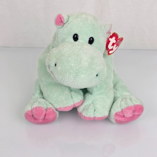 Ty Pluffies TUBBY Hippo Pink Green Plush Stuffed Animal 2002 Toy Lovey ...