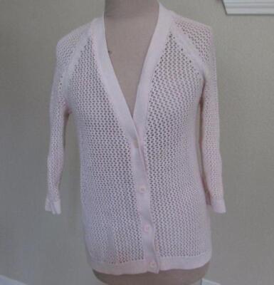 GAP womens XS open knit button front cotton cardigan sweater pale peach ...
